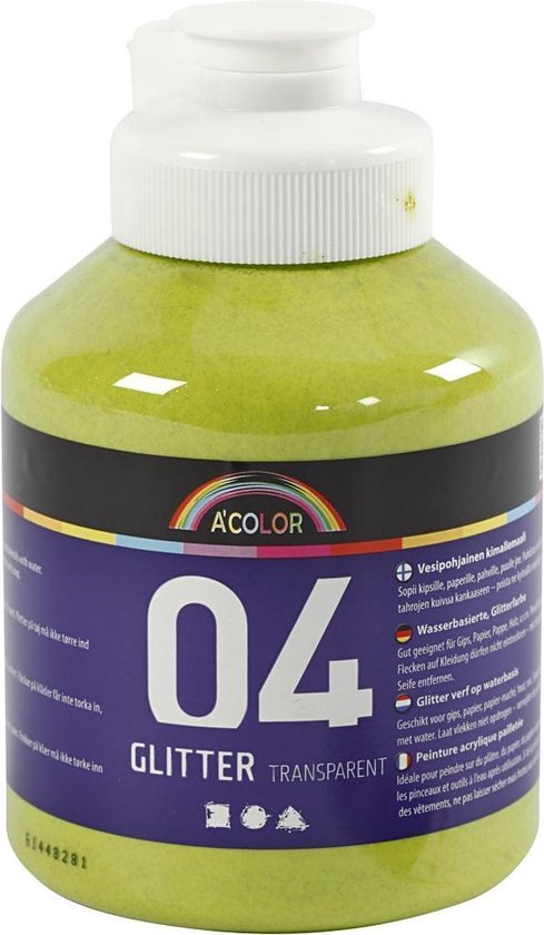 Acryl Verf Glitter, lime groen, 500 ml/ 1 fles | bol