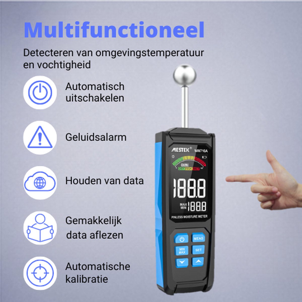 Mestek Pinless Vochtmeter 2.0 WM710A - Luxe vochtmeter voor muren ...