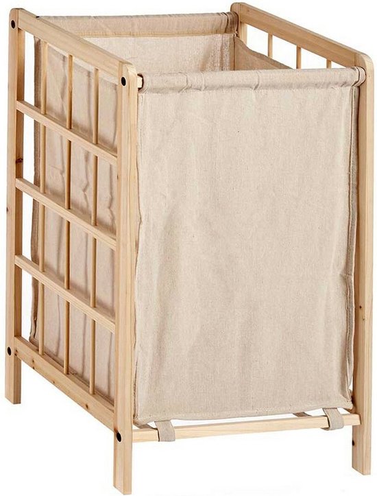 Wasmand Hout Beige Stof 35 L (33 x 60 x 39,5 cm) | bol.com