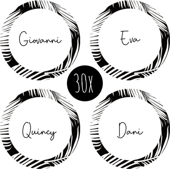 30x Sticker / Naamsticker | rond | beschrijfbaar | 35 mm | JUNGLE ...