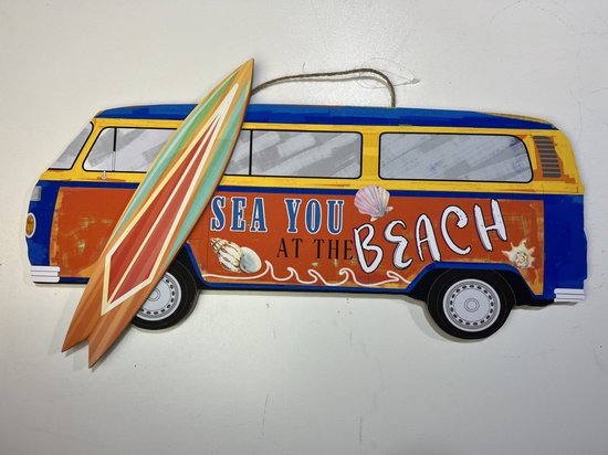 Retro Bus bord met surfplank see you at the beach ! surf bus wandbord | bol