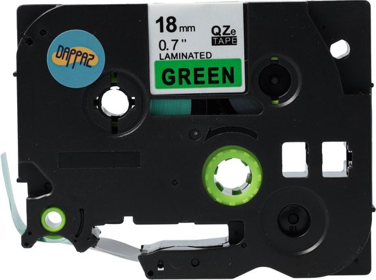Dappaz - Brother Labeltape TZe-741 Compatible - Zwart op Groen - 18 mm ...