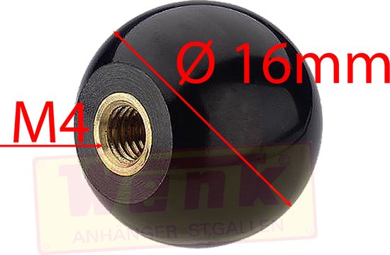 (4 STUKS) M4XROND 16 KOGELKNOP KUNSTSTOF MET MESSING DRAADBUS BOLMOER ...