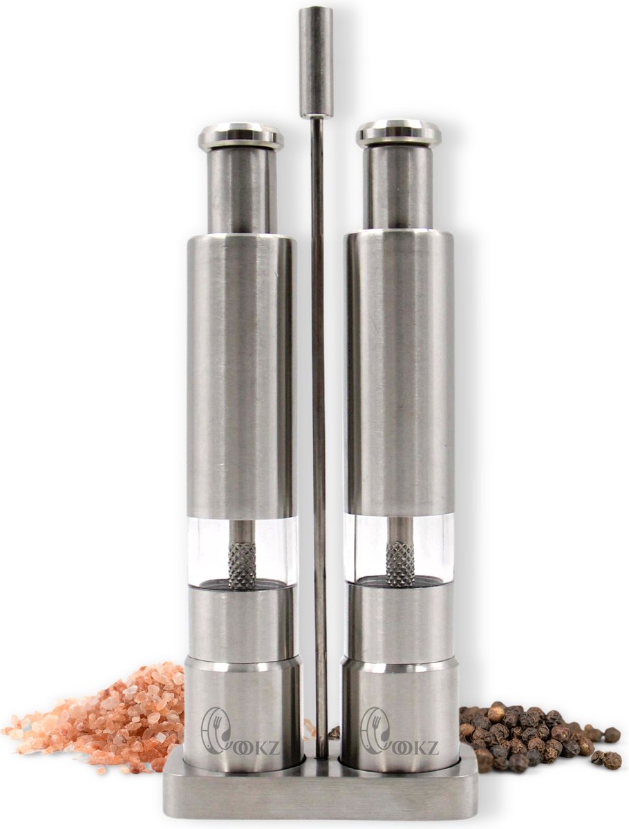 Qookz Peper En Zoutmolen Set 2 Stuks Inclusief Houder RVS