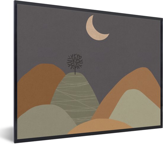 Fotolijst incl. Poster - Bergen - Boom - Maan - Pastel - 80x60 cm ...
