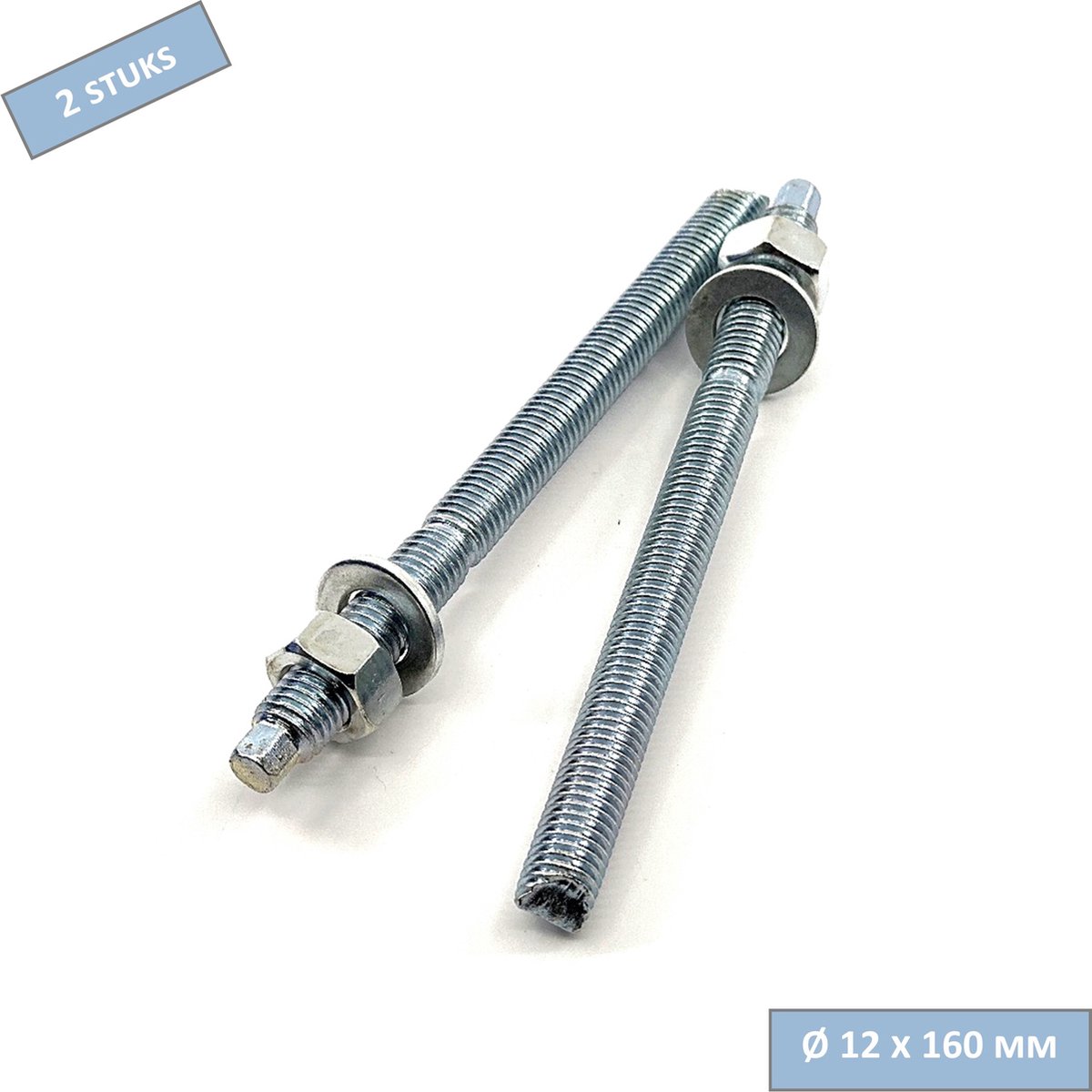 UFAST ankerstang - M12 x 160 mm - Moer + sluitring - Verzinkt - 2 stuks ...