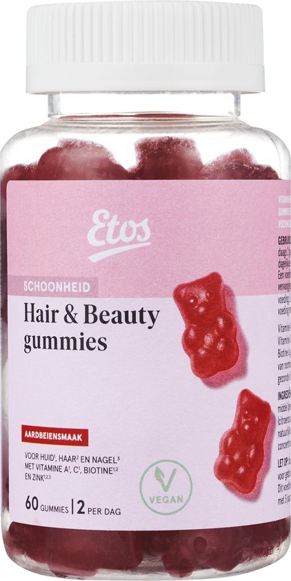 Etos Gummies Hair & Beauty - 4+ jr - Aardbeiensmaak - Vegan - 60 stuks | bol