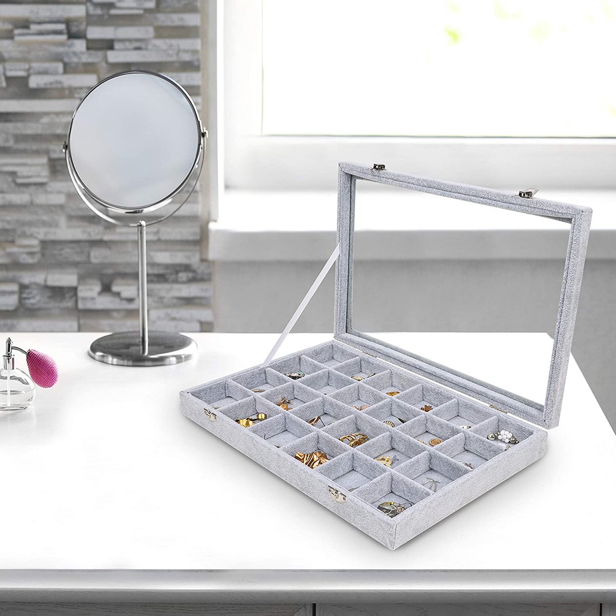 Belle Vous Grijs Velours Sieraden Organiser Display Doos Tray, 24 ...