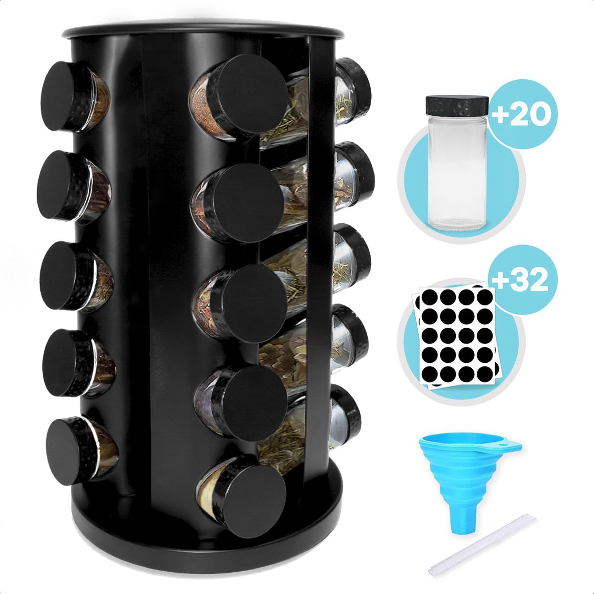 LuZana® Draaibaar Kruidenrek Staand met Potjes - Zwart - 20 ...