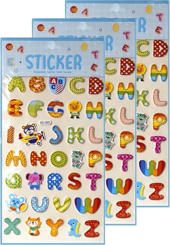 Stickervelletjes - 3x - 34 sticker letters A-Z - gekleurd - alfabet ...