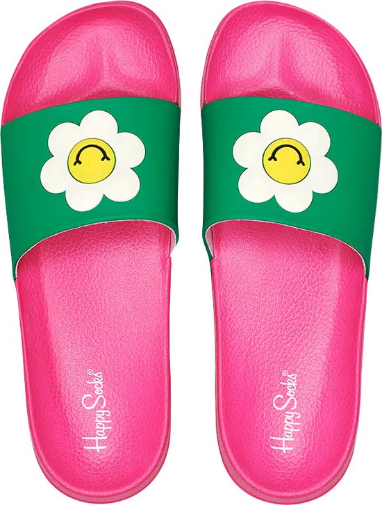 Happy Socks slippers smiley daisy roze / groen - 42-43 | bol.com