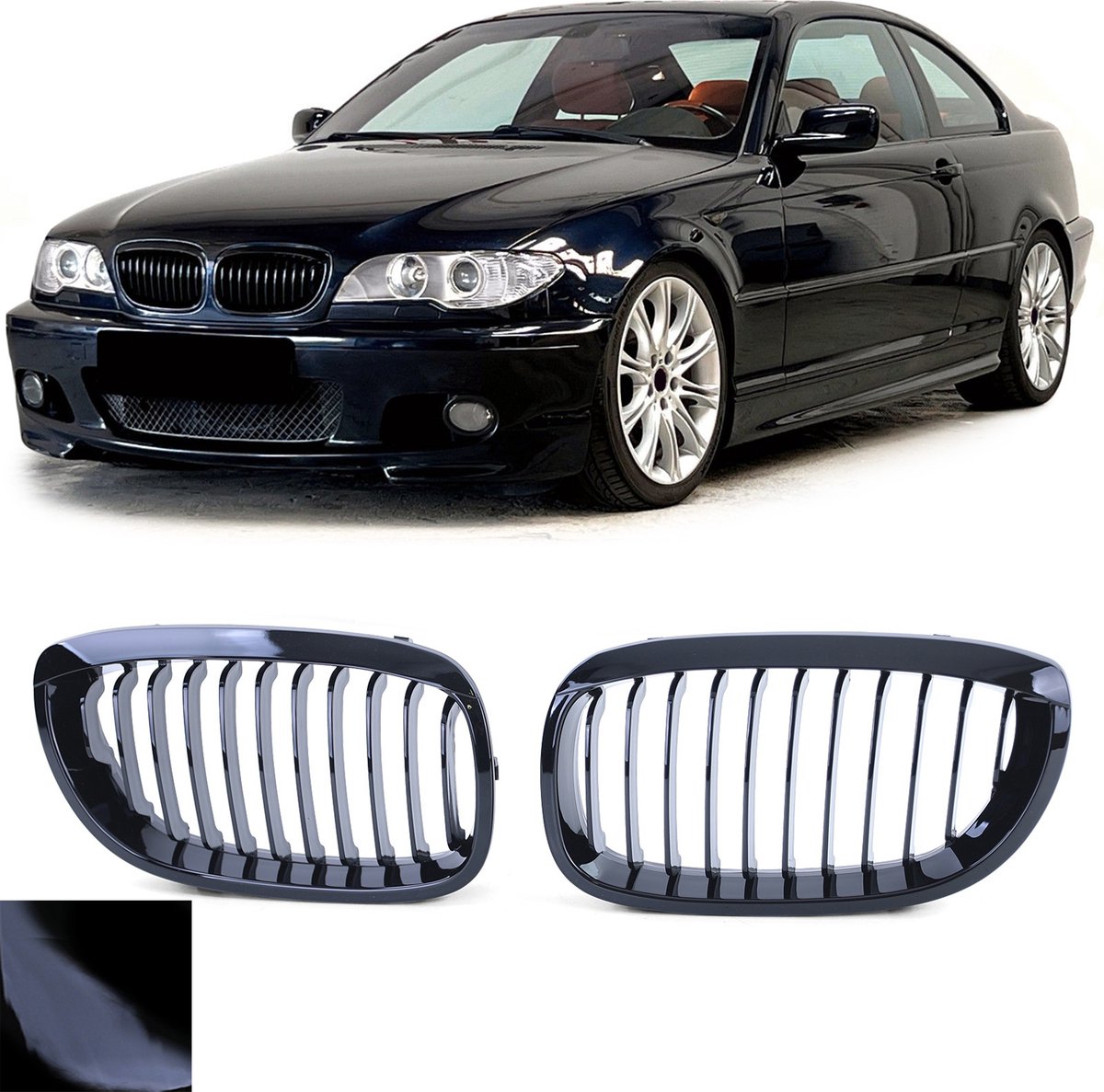Grille nieren - voor BMW 3 Serie E46 Coupe Cabrio 03-07 - sport performance - zwart glans | bol.com