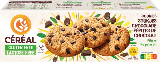 6x Céréal Cookies met stukjes Chocolade Glutenvrij en Lactosevrij 150 ...