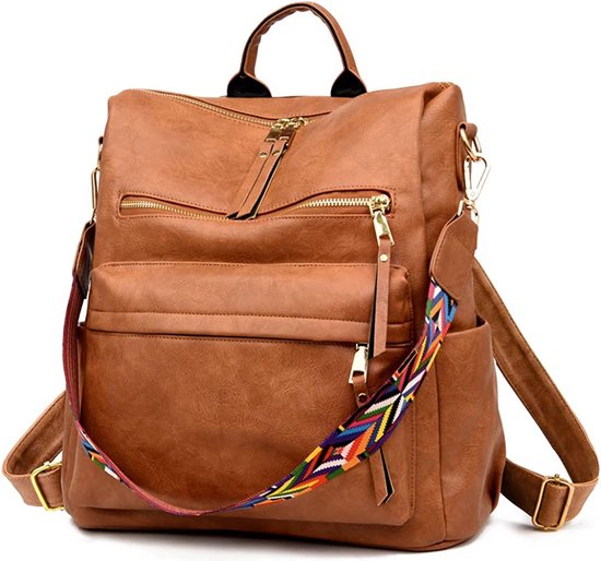 Dames rugzak - handtassen en schoudertas - PU leer - Bruin | bol