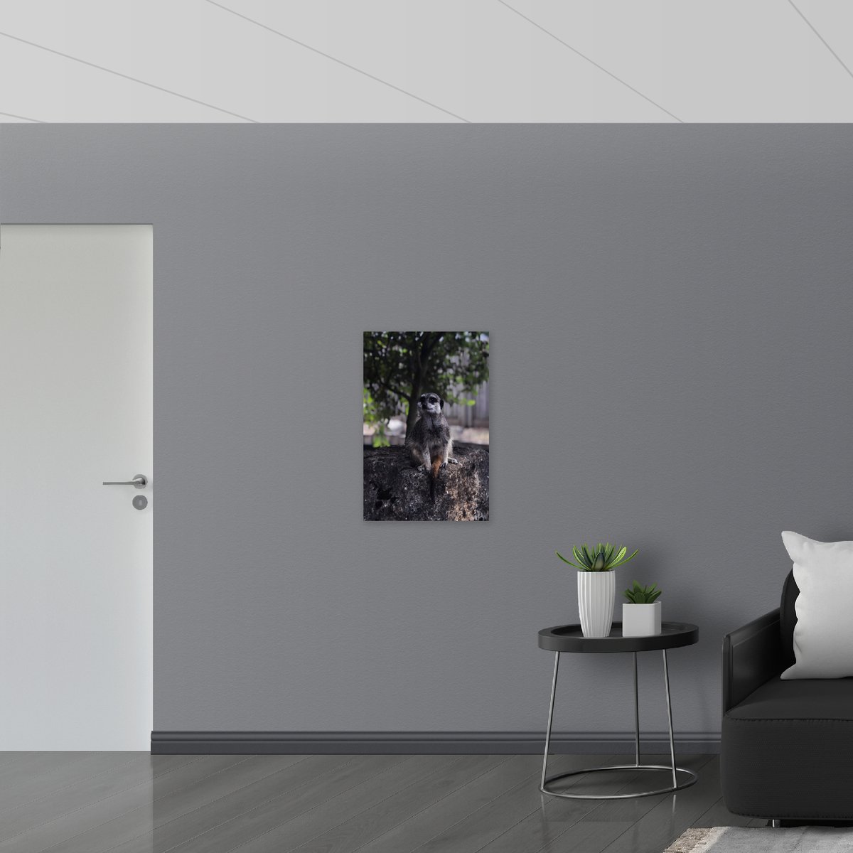 Hout - Stokstaartje Zittend op Grote Rots onder Boom - 50x75 cm - 9 mm ...