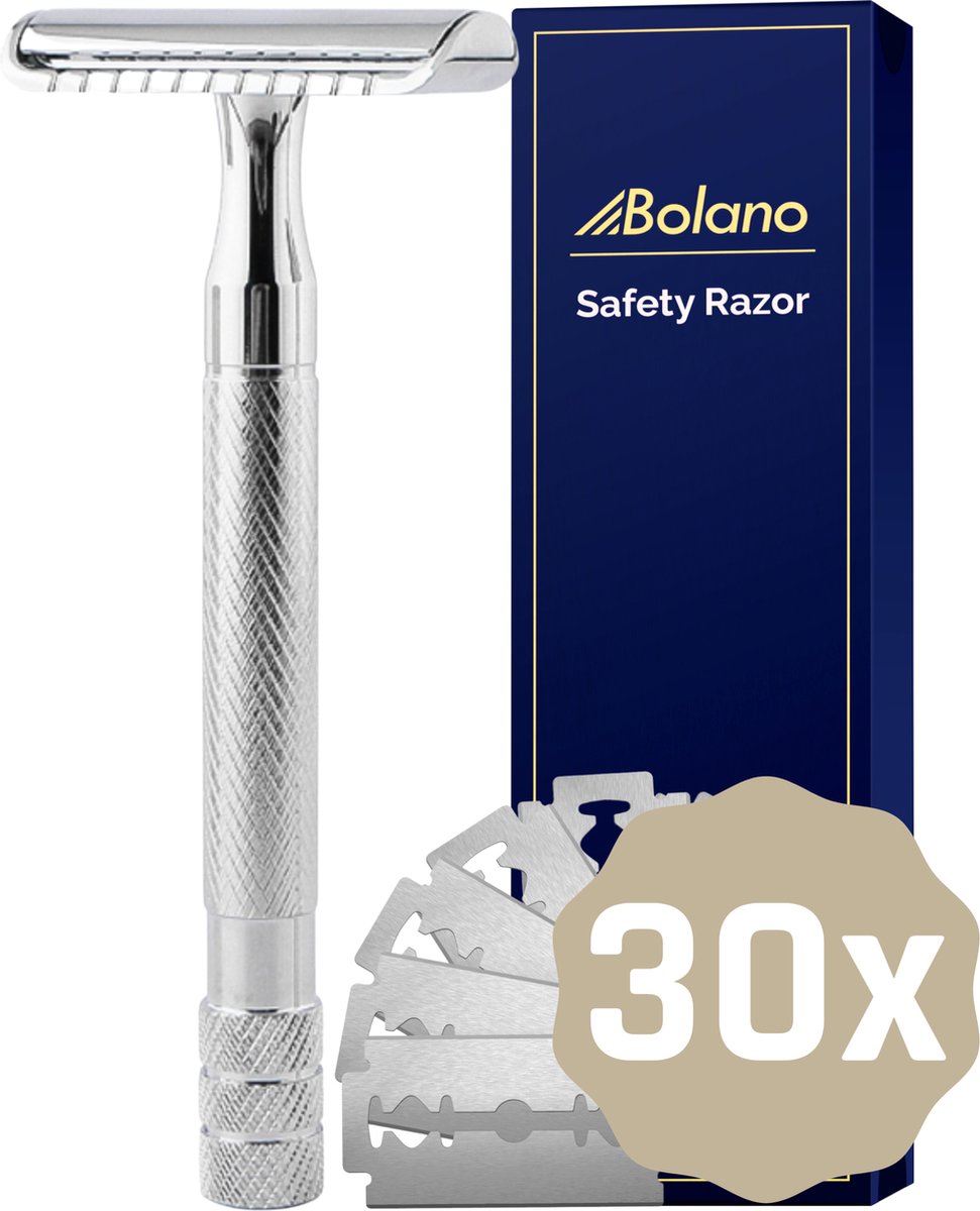 Bolano® Safety Razor Zilver + 30 Double Edge Scheermesjes - Klassiek ...