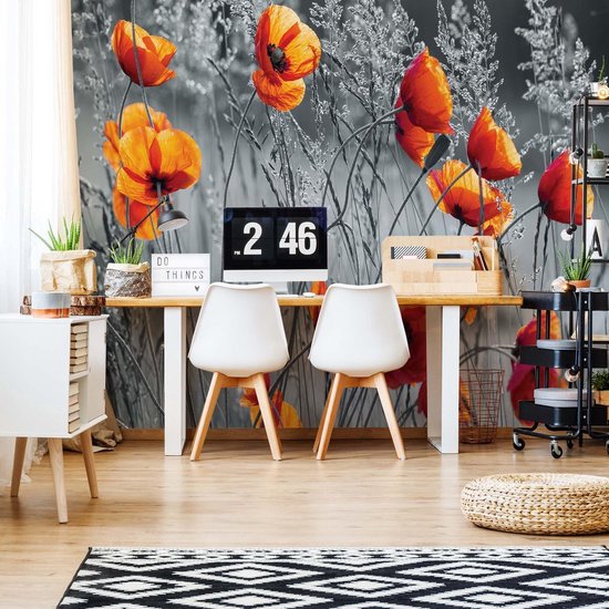 Fotobehang - Vlies Behang - Klaprozen in de Weide - 416 x 254 cm | bol