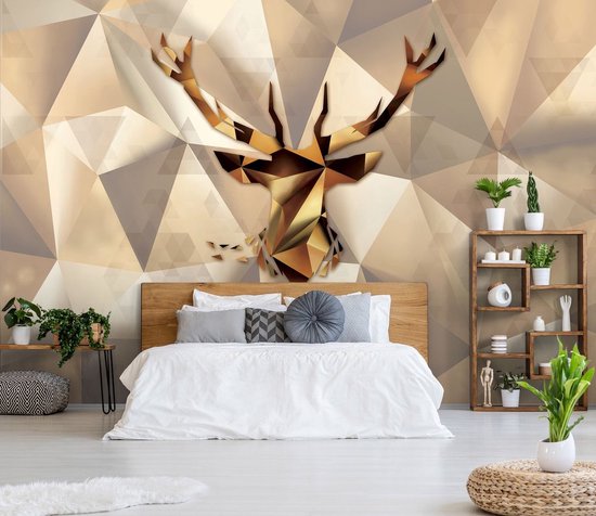 Fotobehang - Vlies Behang - Hert in het Goud - Abstract - 3D - 254 x ...