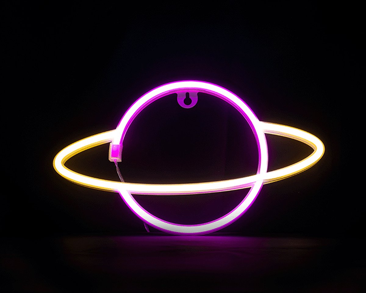 Blazing Neon® Wandlamp - Neon Verlichting Planeet Wit en roze - Neon ...