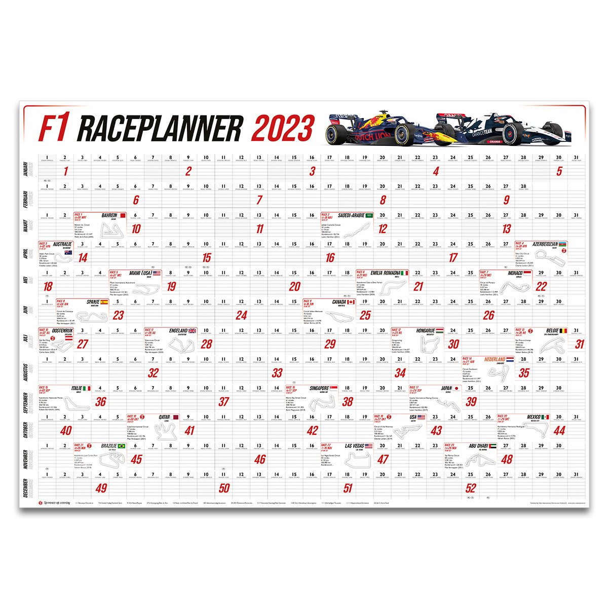 Jaarplanner 2023 | F1 Raceplanner 2023 | Poster | 70 x 50 cm | Formule ...