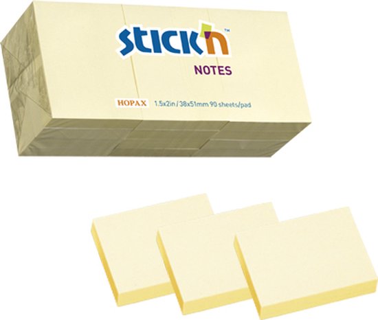 Stick'n kleine memoblokjes - 38x51mm - 12 stuks - Pastel Geel - 1200 ...