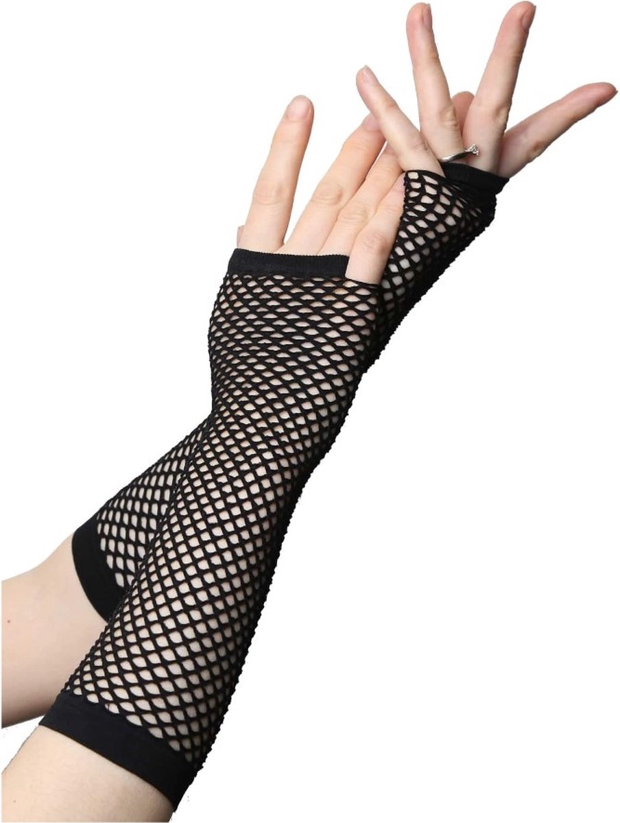 Vingerloze Lange Visnet Handschoenen Zwart dames | One Size | Carnaval ...