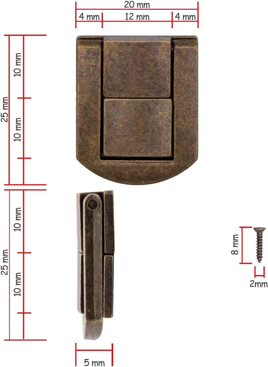 4 x sluitingen voor kisten, kisten, boxen, koffers, metalen beslag ...