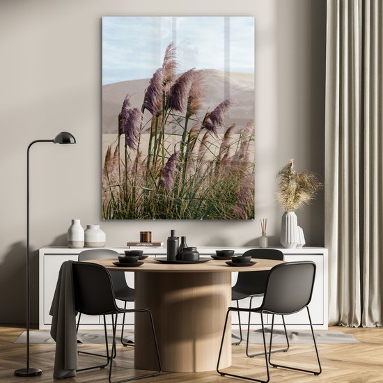 MuchoWow® Glasschilderij 90x120 cm - Schilderij acrylglas - Pampasgras - Zand -... | bol