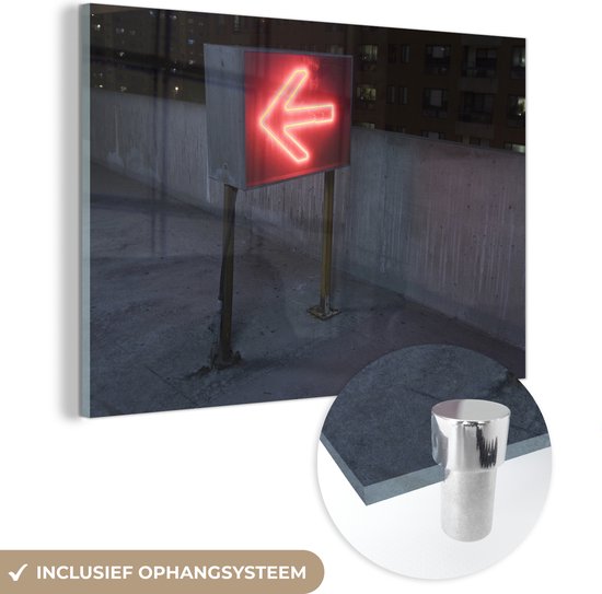 MuchoWow® Glasschilderij 180x120 cm - Schilderij acrylglas - Neon pijl ...