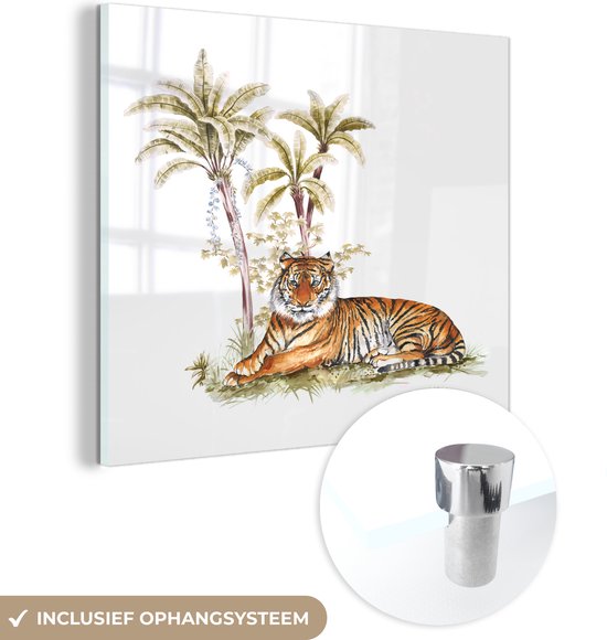 MuchoWow® Glasschilderij 50x50 cm - Schilderij acrylglas - Tijger - Boom - Ogen - Foto... | bol