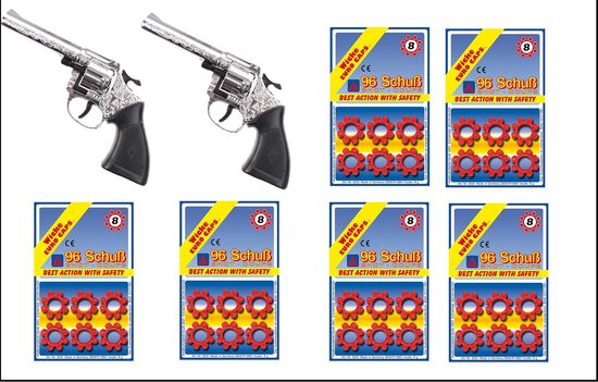 2x Pistool ringo + 6x 12 ringen 8 shots - klappertje pistool knal raket ...