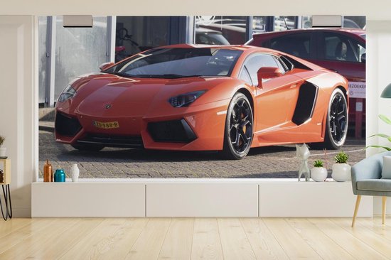 Behang - Fotobehang Lamborghini - Oranje - Logo - Breedte 700 cm x ...