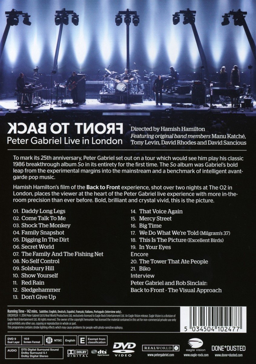 Peter Gabriel - Back to Front - Live In London (DVD), Peter Gabriel ...