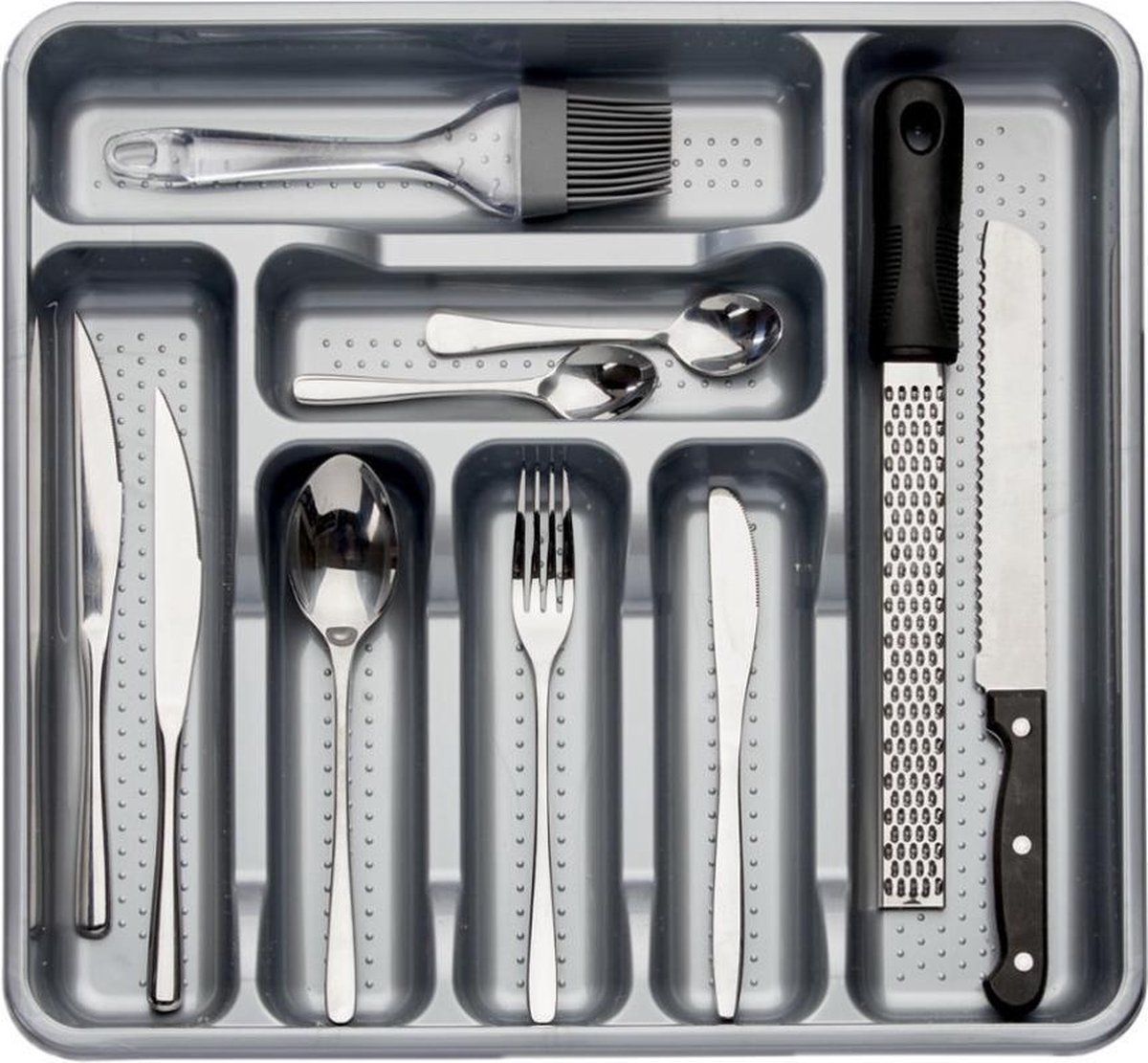 Kunststof bestekbak/bestekhouder 7-vaks grijs 42 x 39 cm - Keukenlade ...