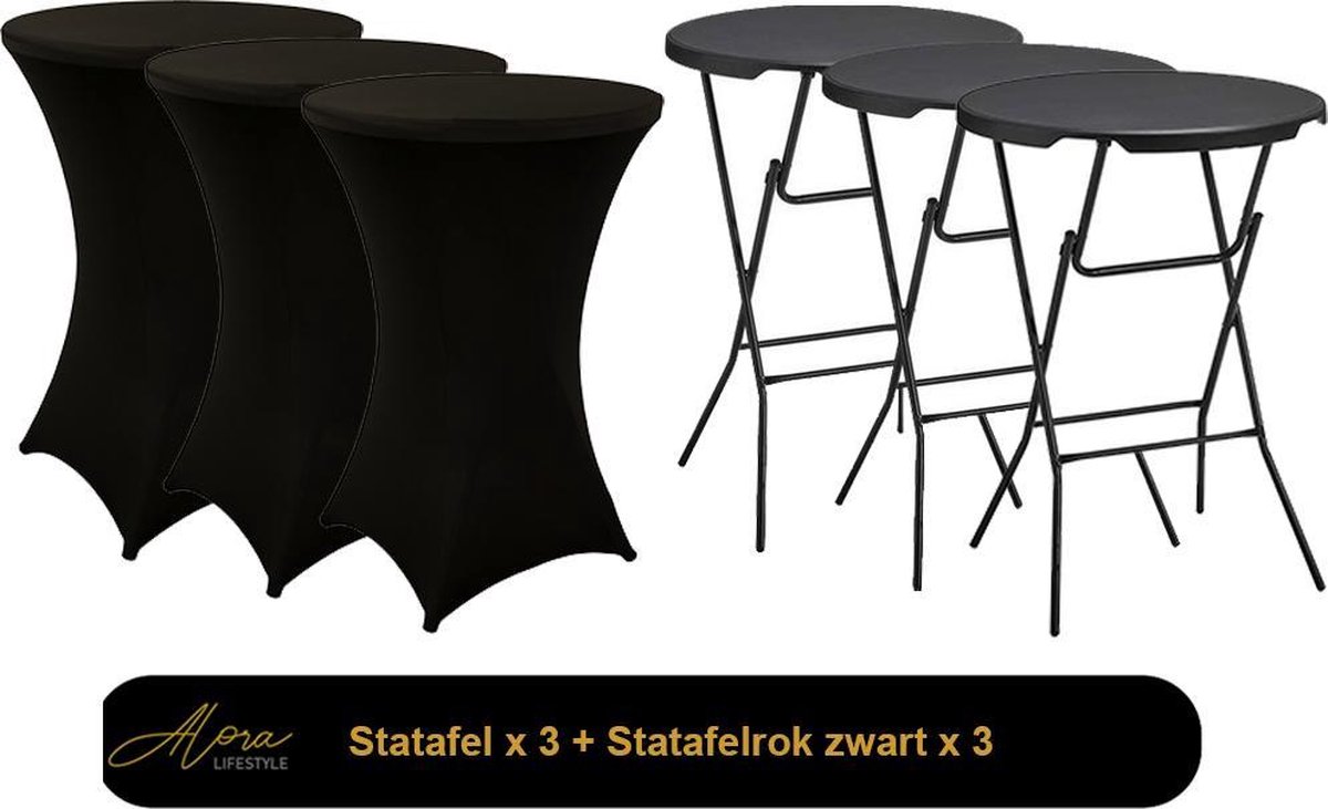 3x zwarte Statafel + zwarte Statafelrok x 3 – 80 cm Dia x 110 cm hoog – Cocktailtafel... | bol