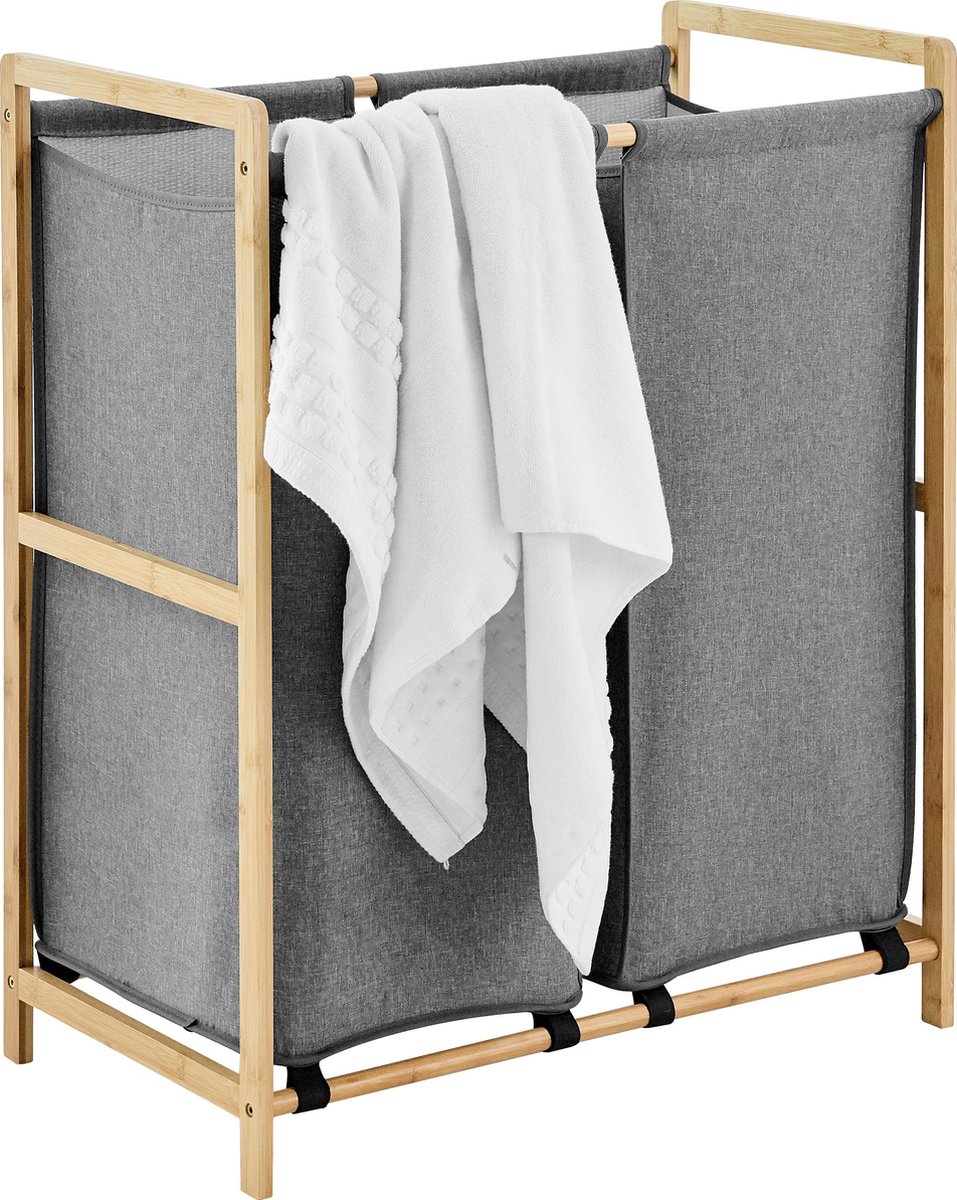 ACAZA Grote Wassorteerder met 2 Vakken - Wasmand - Stof / Bamboe ...