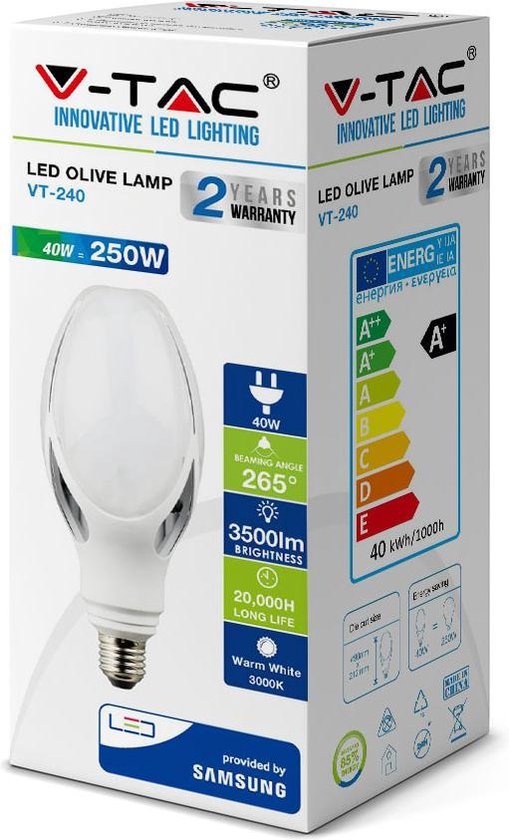 V-tac Led-lamp Vt-240 E27 36w 3960lm 4000k Wit | bol.com