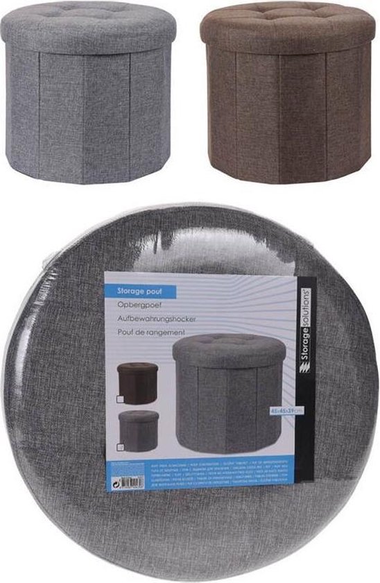 Opberg Poef - Ø 45 cm x H 39 cm - Grijs | bol.com