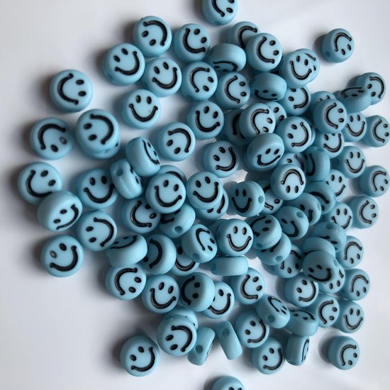 smiley kralen - smiley ketting - emoji kralen - blauw - 100 stuks ...