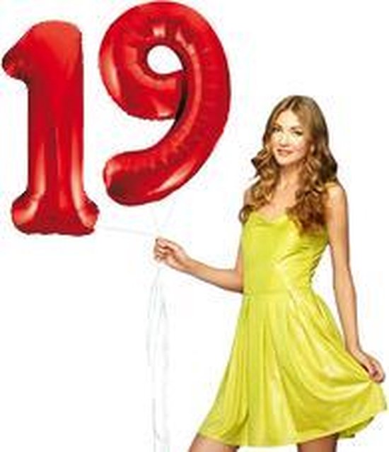 Rode cijfer ballon 19 inclusief helium gevuld. | bol