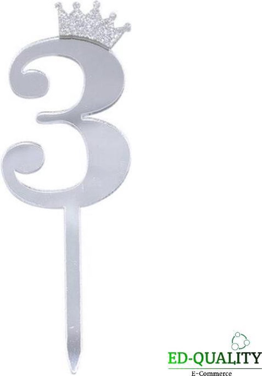 Verjaardag Cijfer 3 Zilver - Happy birthday -EDQuality cake topper ...