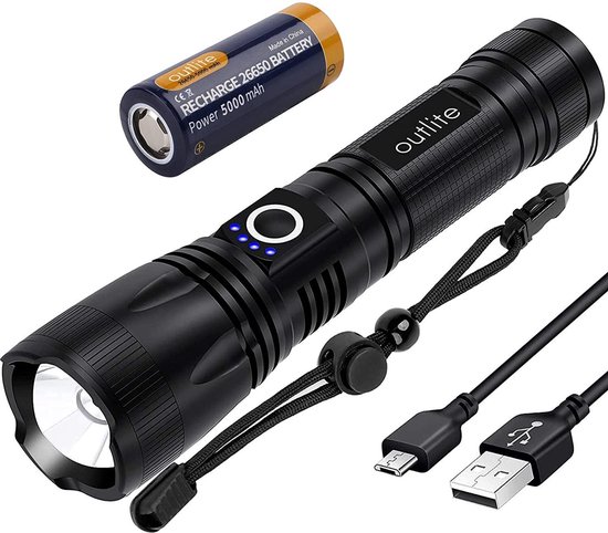 Militaire Zaklamp LED Oplaadbaar USB - 3000 Lumen - 5000 mAh Batterij - Aanpasbare... | bol