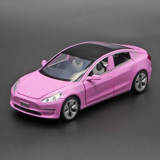 Tesla Model 3 Roos - Metalen Autospeelgoed - Geluid en Licht - Trek ...