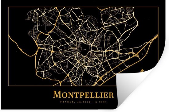 Muurstickers - Sticker Folie - Kaart - Montpellier - Zwart - Goud ...