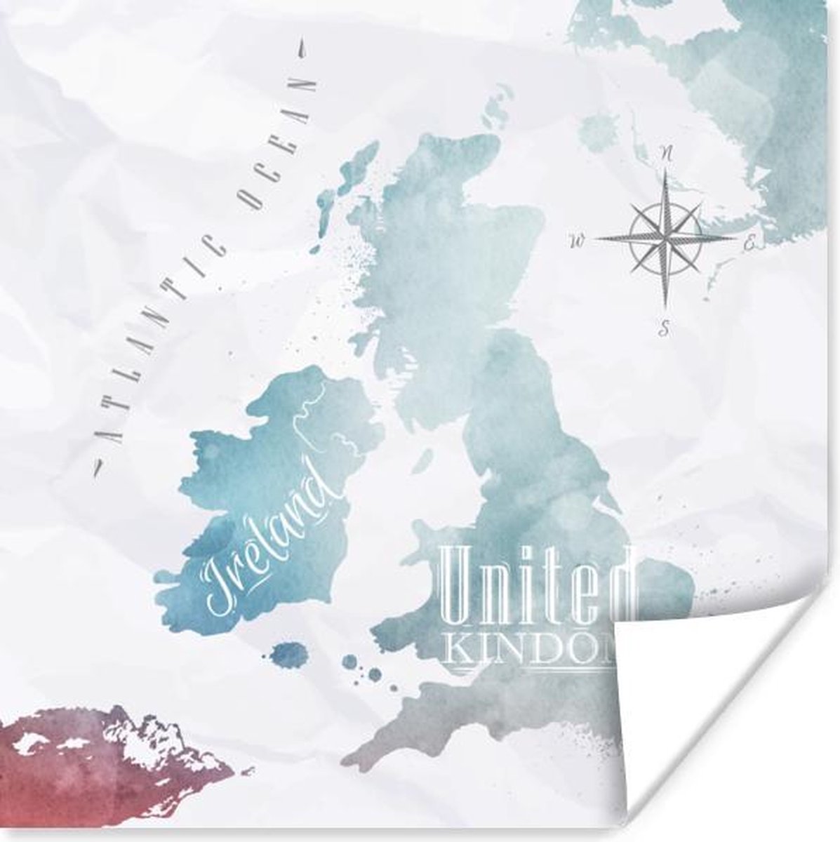 Poster Waterverf - Wereldkaart - Engeland - 100x100 cm XXL | bol.com