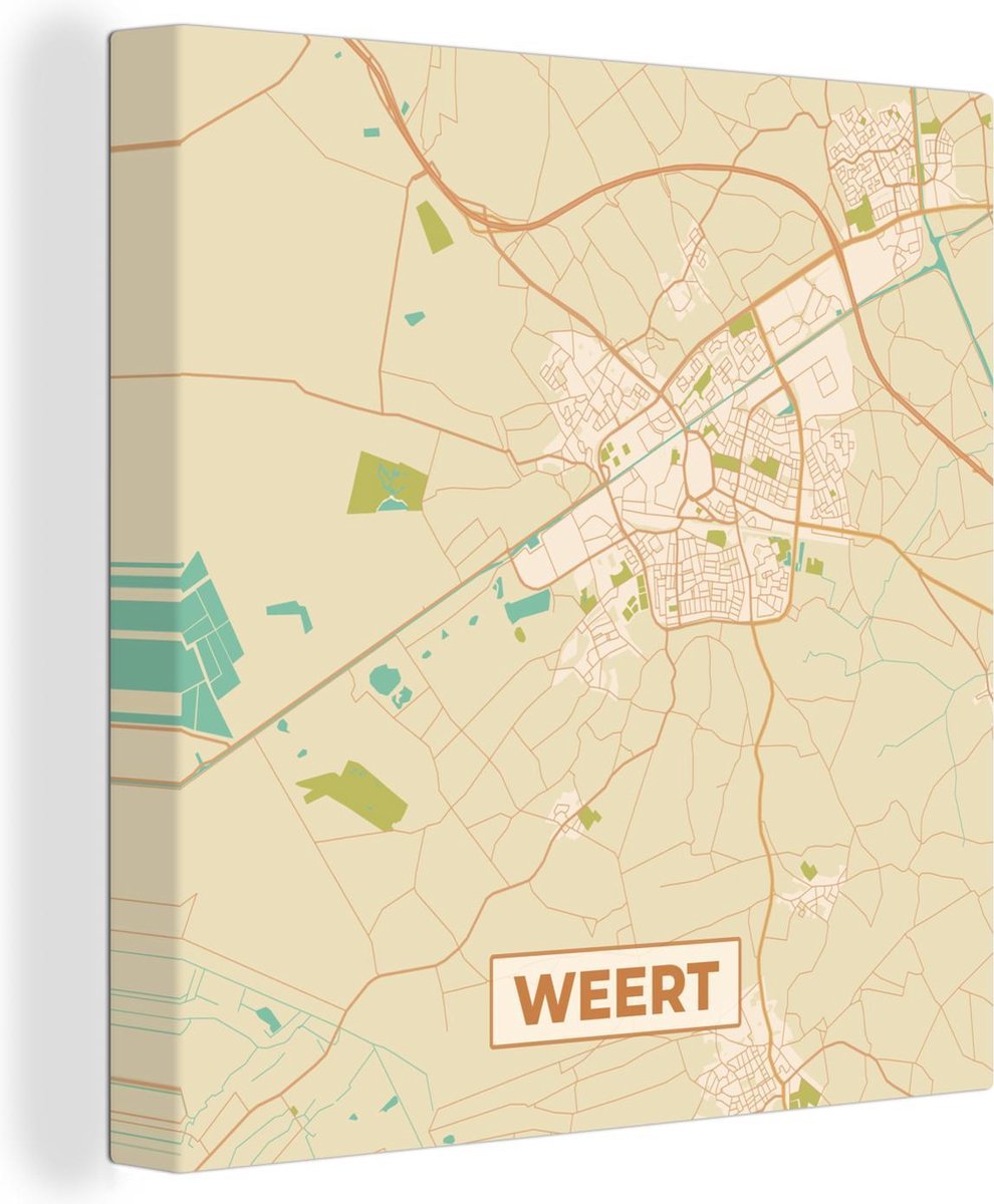Canvas Schilderij Kaart - Weert - Vintage - 20x20 cm - Wanddecoratie ...