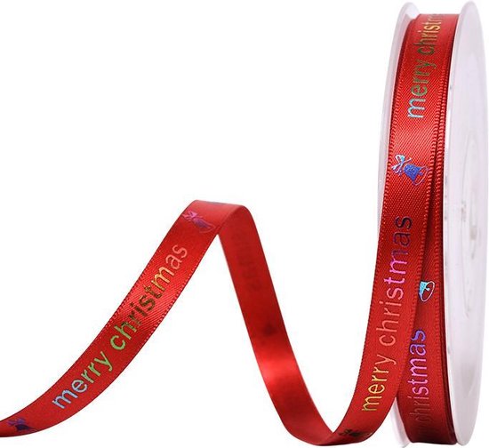 Kerst Lint 10mm (1cm) | Luxe Satijnlint | Merry Christmas Kerstklok ...