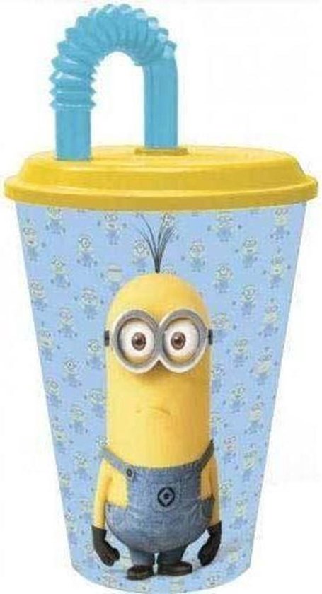 Minions Drinkbeker met Rietje - Blauw / Geel - Kunststof - 430 ml | bol