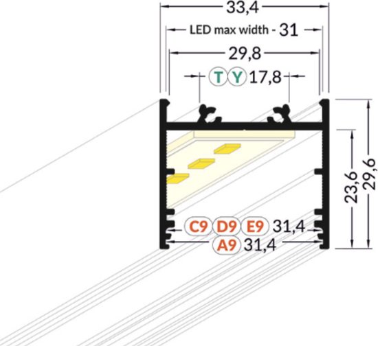 Wit LED profiel 5 x 1 meter met lage opaal afdekking 31mm – XL11WIT ...