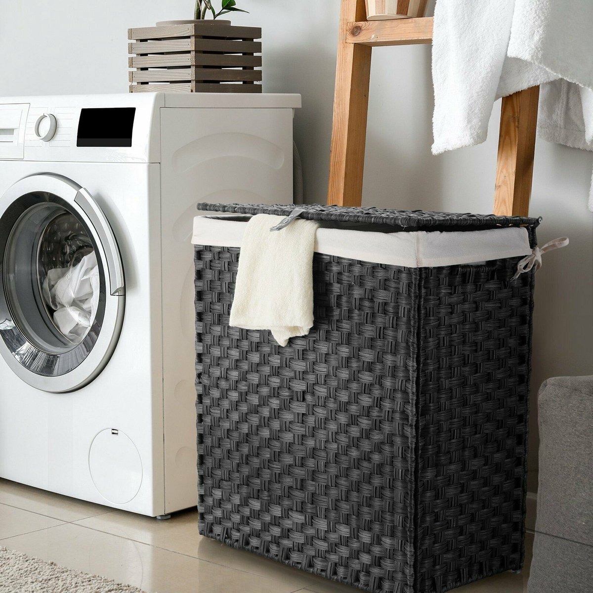 Wasmand-110L rotan wasmand, wasmand met deksel en handgrepen ...